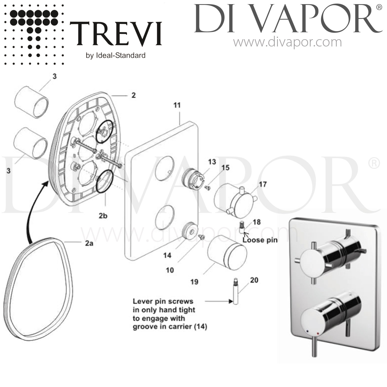 Trevi TT Oposta Faceplate and Handles A3974AA Shower Valve Spare Parts - IDL DV 410